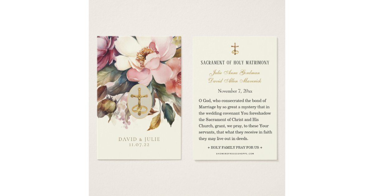 Elegant FloralCatholic Wedding Prayer Card | Zazzle