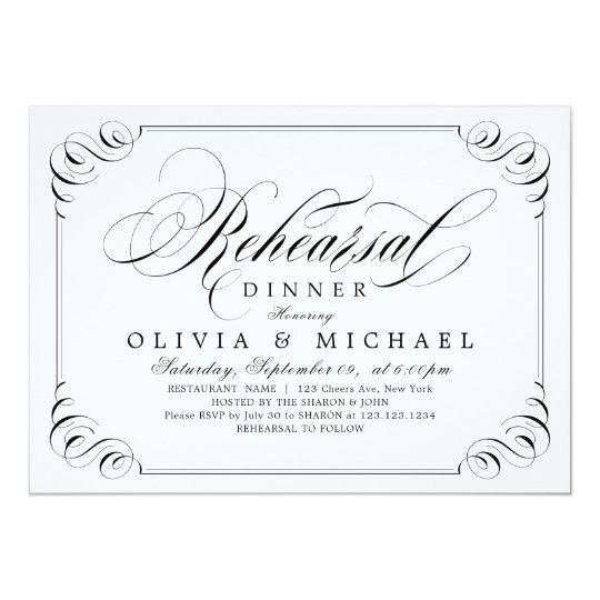 Elegant flourish calligraphy rehearsal dinner invitation | Zazzle.com