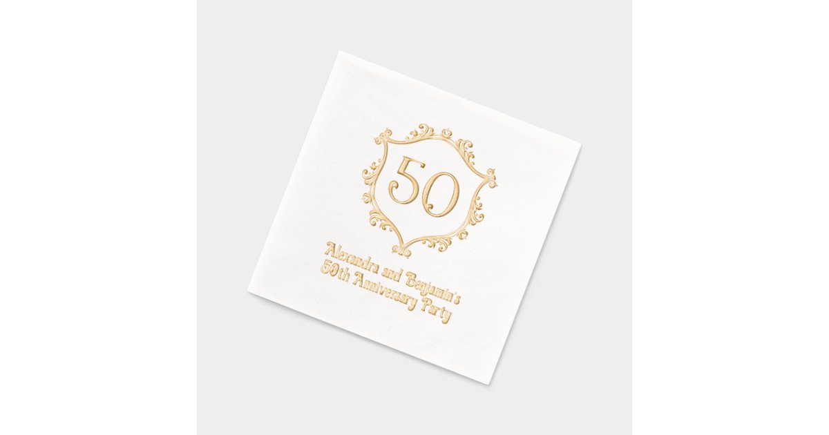 Elegant Flourish Crest Frame Anniversary Party Foil Napkins | Zazzle