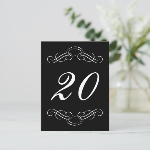 Elegant Flourish Table Numbers (Black / White) | Zazzle