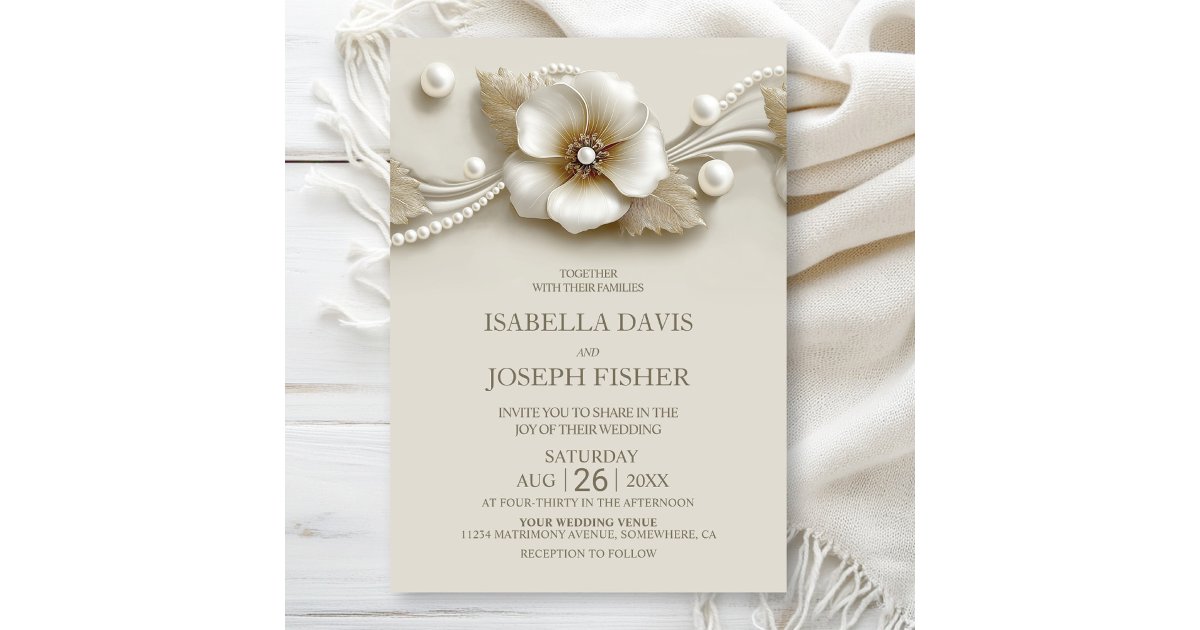 Elegant Flower and Pearls Wedding Invitation | Zazzle