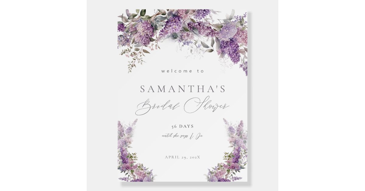 Elegant Flower Lilac Bridal Shower Welcome Sign | Zazzle