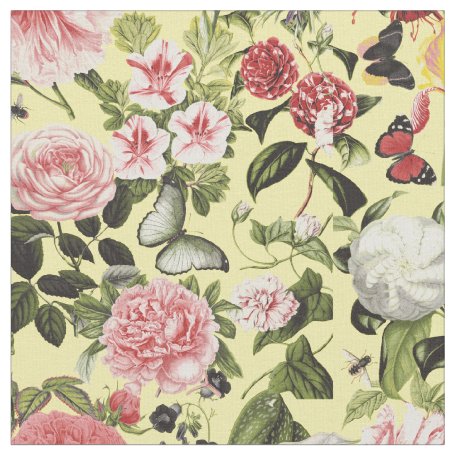 Vintage Yellow Roses Elegant Pattern Fabric | Zazzle