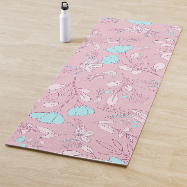 Elegant Flowers and Leaves on Pink Background | Yoga Mat | Zazzle