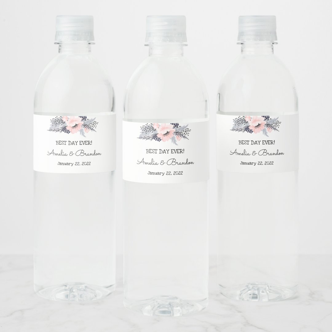 Elegant Flowers Bridal Shower Wedding Water Bottle Label | Zazzle
