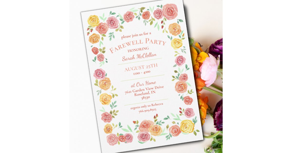 Elegant Flowers Farewell Party Invitation | Zazzle