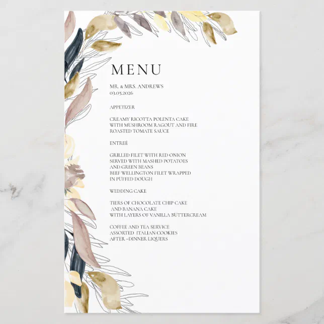 Elegant flowers Menu | Zazzle