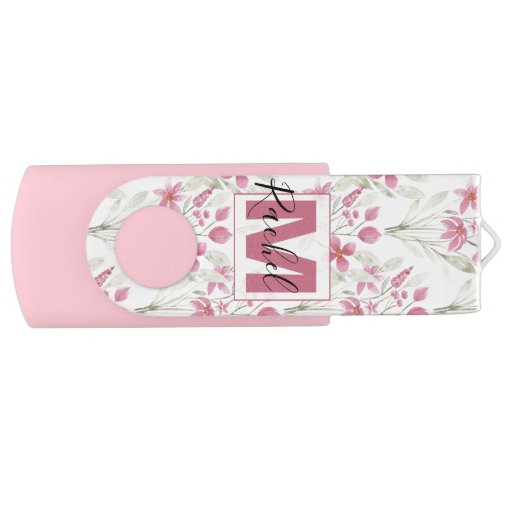 Elegant Flowers Pink Sage Green Watercolor Floral Flash Drive | Zazzle