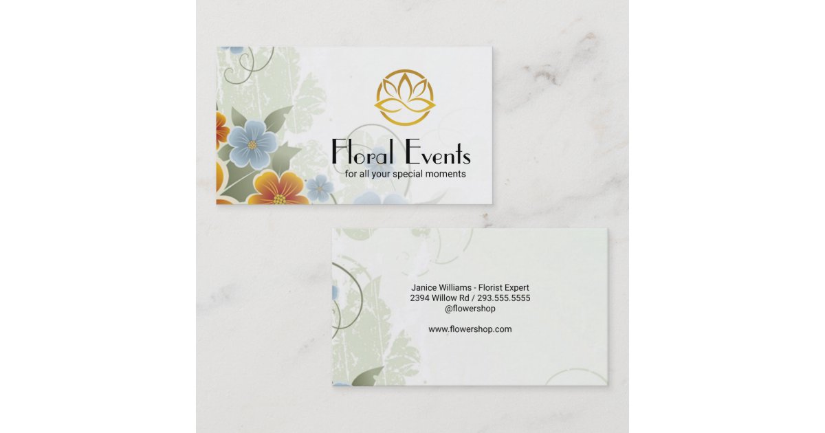 Elegant Flowers | Stylized Flower Logo Business Card | Zazzle