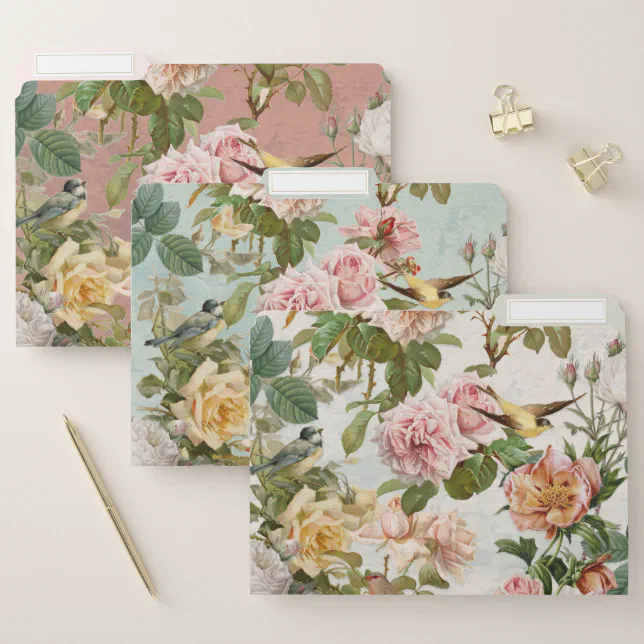 Elegant Flowers Vintage Birds Home Office Decor File Folder | Zazzle