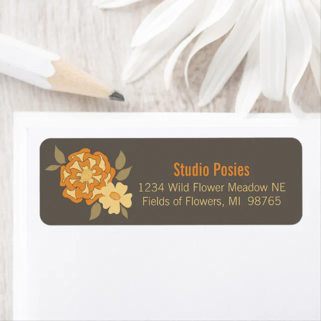 Elegant Flowers Yellow Brown Botanical Stationery Label | Zazzle