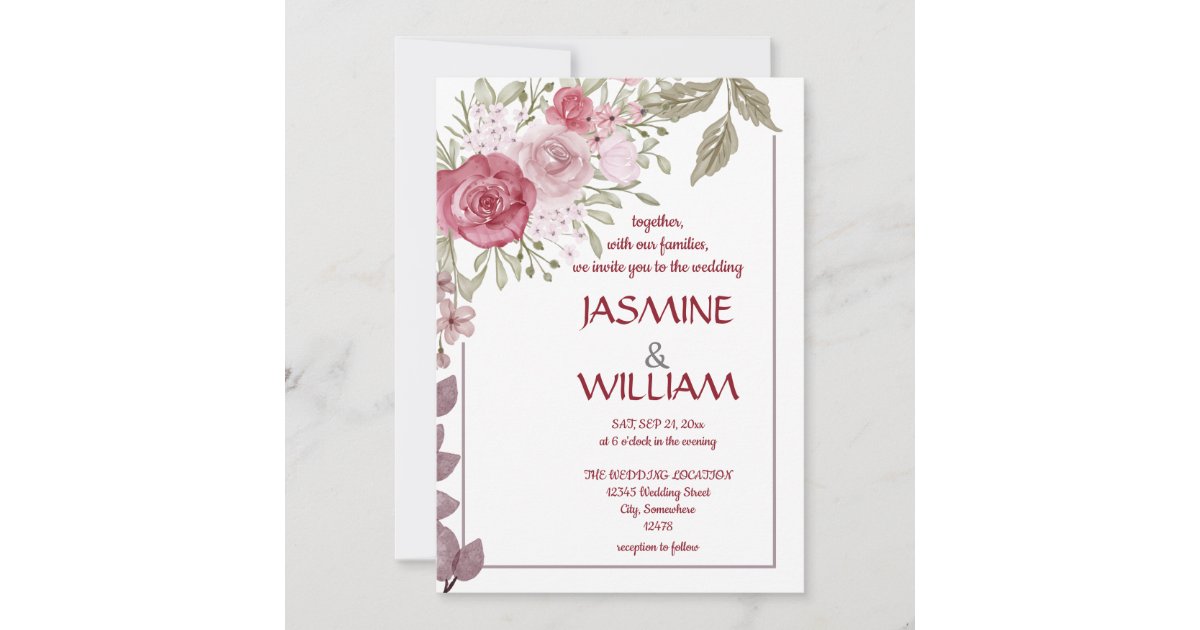 Elegant flowery bouquet of pink, purple, beige invitation | Zazzle