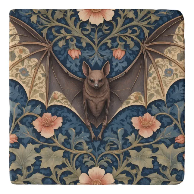 Elegant Flying Bat William Morris Inspired Floral Trivet | Zazzle