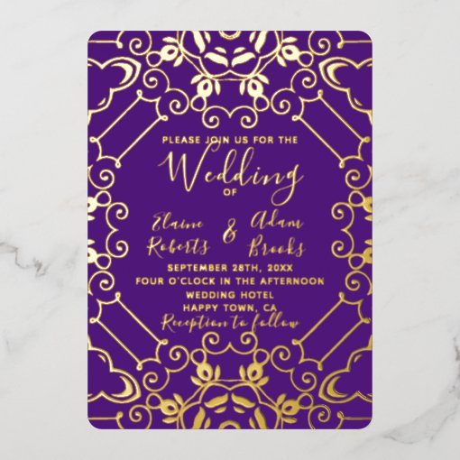 Elegant Foil Gold And Purple Wedding Foil Invitation | Zazzle