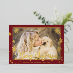 Elegant Foil Script Merry Christmas Photo Foil Holiday Card | Zazzle