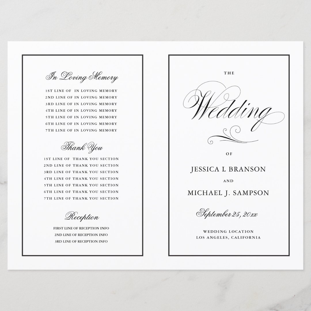 Elegant Folding Wedding Program Black Border | Zazzle