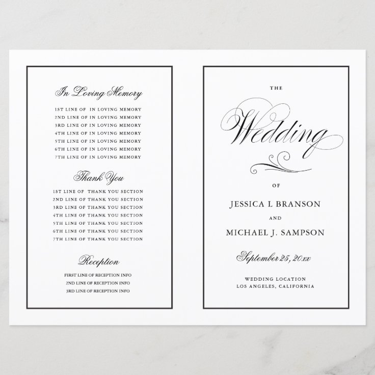 Elegant Folding Wedding Program Black Border | Zazzle
