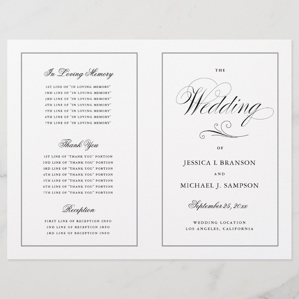 Elegant Folding Wedding Program Silver Border