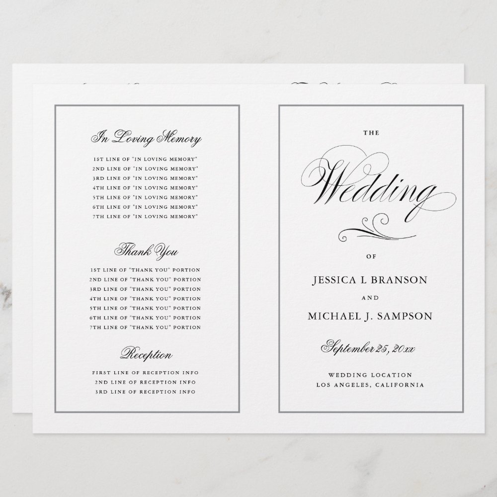 Elegant Folding Wedding Program Silver Border