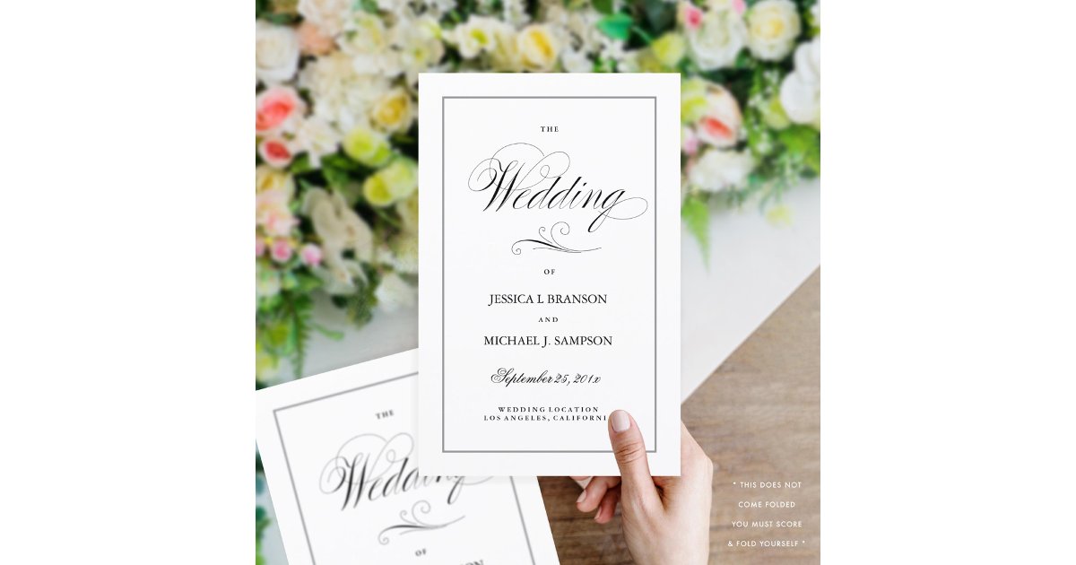 Elegant Folding Wedding Program Silver Border | Zazzle