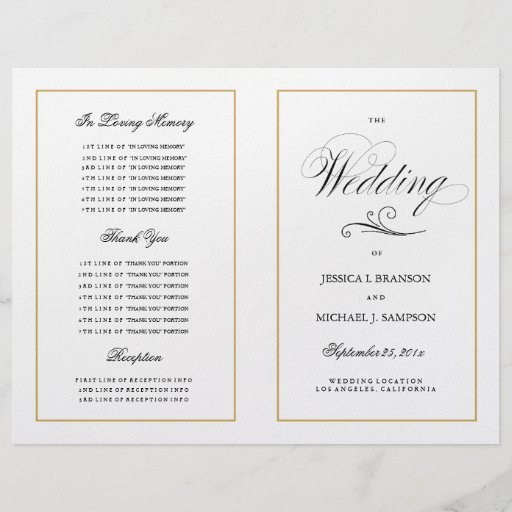 Elegant Folding Wedding Program Solid Gold Border | Zazzle