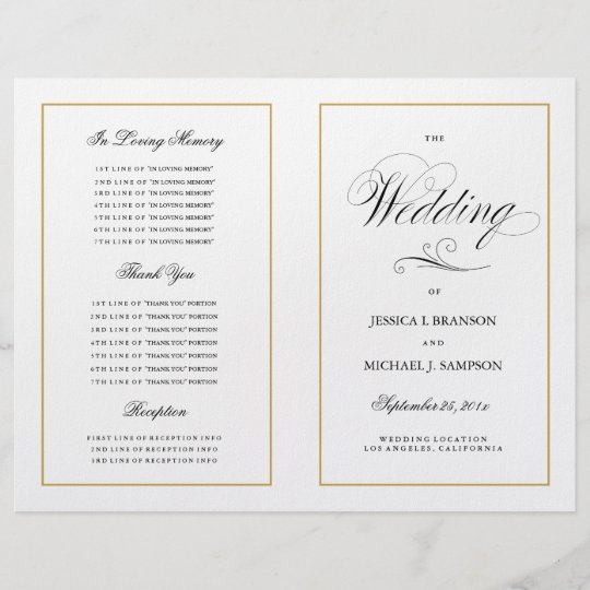 Elegant Folding Wedding Program Solid Gold Border | Zazzle.com