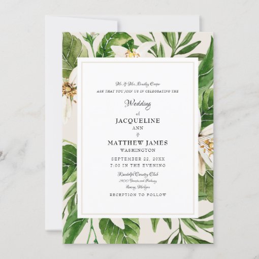 Elegant Foliage Bride Parents Cream Wedding Invitation | Zazzle