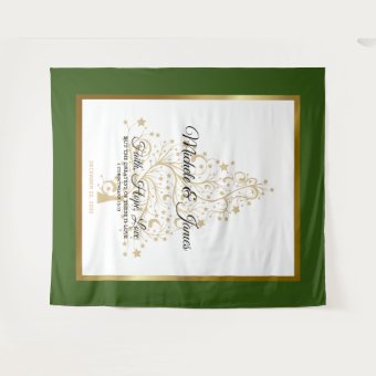 Elegant Forest Green Gold Winter Wedding Tapestry | Zazzle