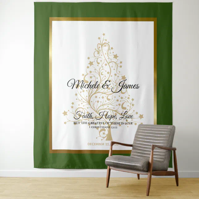Elegant Forest Green Gold Winter Wedding Tapestry | Zazzle
