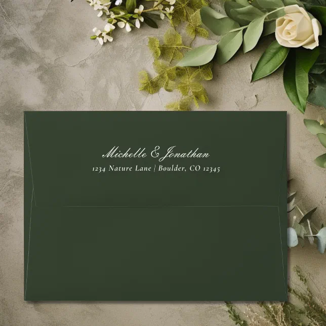 Elegant Forest Green Wedding Envelope | Zazzle