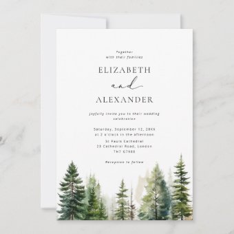 Elegant forest minimalist pine trees wedding invitation | Zazzle