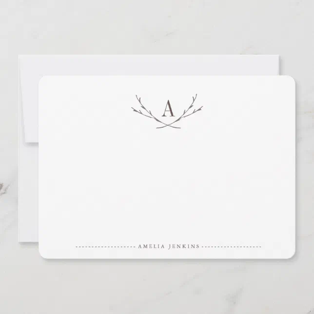 Elegant Forest Monogram Stationery Flat Cards | Zazzle