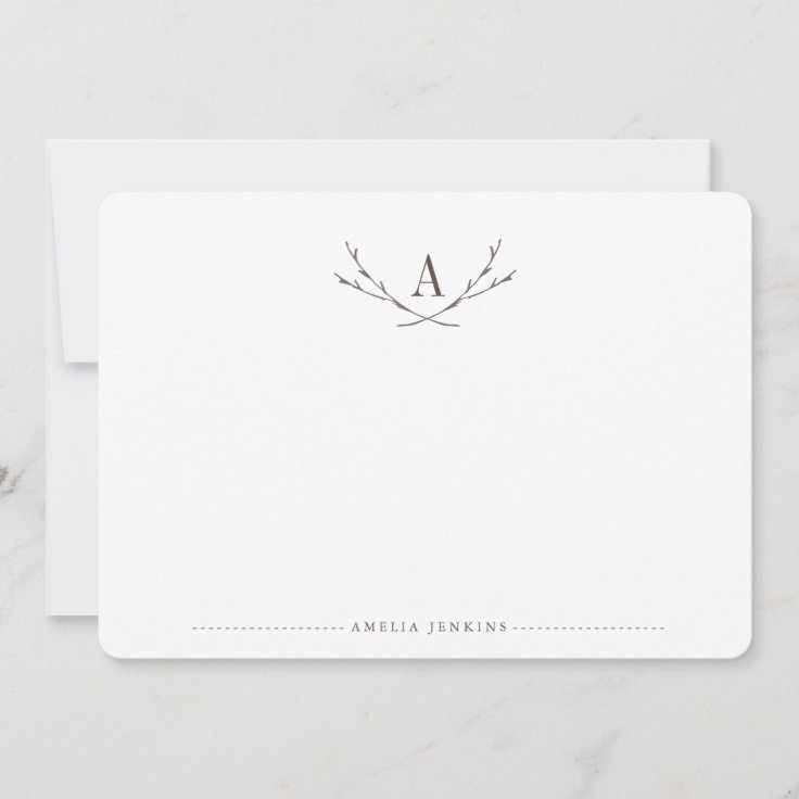 Elegant Forest Monogram Stationery Flat Cards | Zazzle