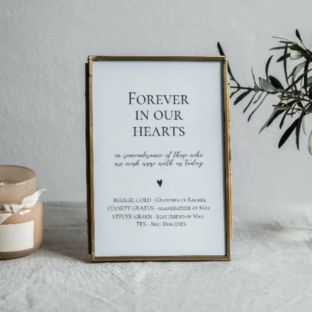 Elegant Forever In Our Hearts Wedding Sign | Zazzle