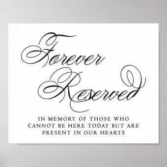 Elegant Forever Reserved Black Script | Memorial Poster | Zazzle