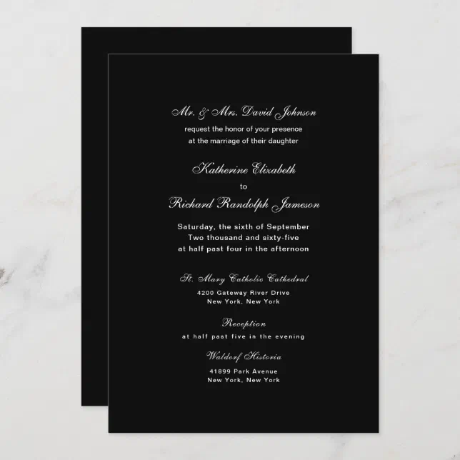 Elegant Formal Black Wedding Invitation | Zazzle