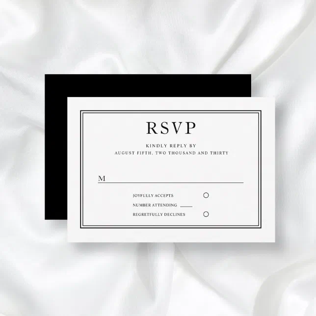 Elegant Formal Black White Wedding RSVP | Zazzle