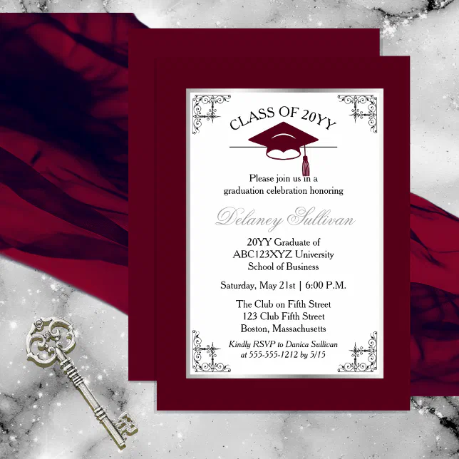 Elegant Formal Burgundy College Graduation Party Invitation | Zazzle