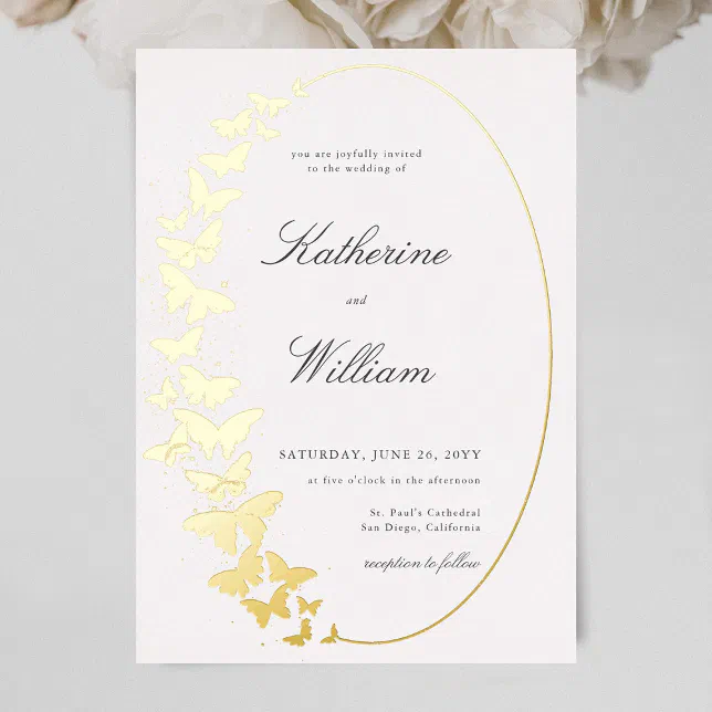 Elegant Formal Classic Butterfly Frame Gold Foil Invitation | Zazzle