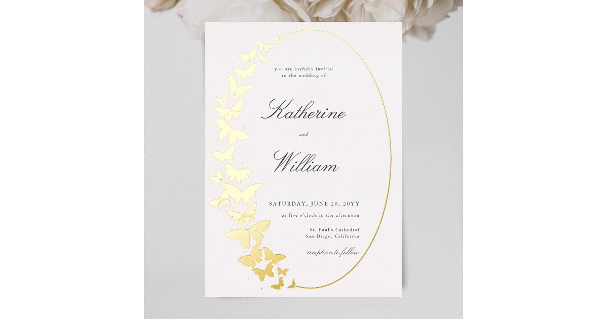 Elegant Formal Classic Butterfly Frame Gold Foil Invitation | Zazzle