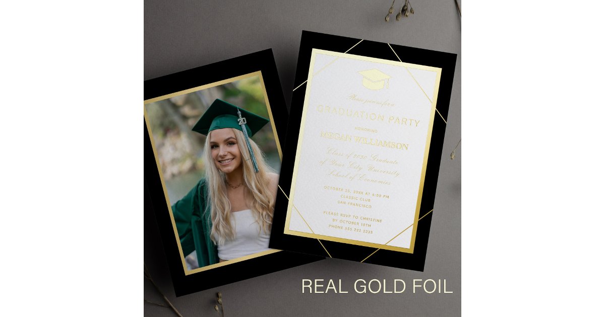 Elegant formal classic graduation party gold foil invitation | Zazzle