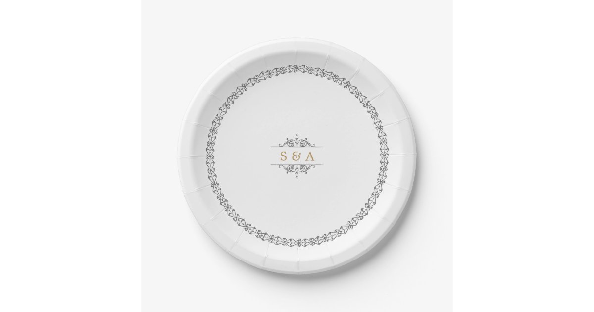 Elegant formal classic vintage wedding monogram paper plates | Zazzle
