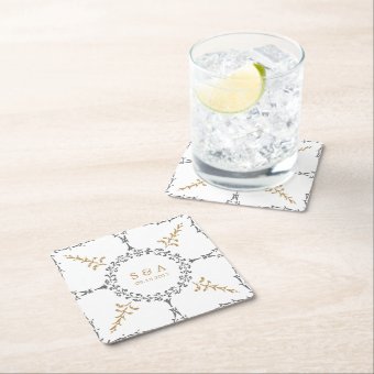 Elegant formal classic vintage wedding monogram square paper coaster ...