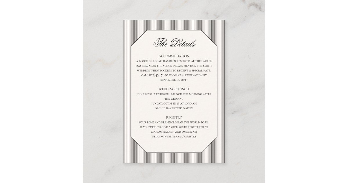 Elegant Formal Classic Wedding Details Enclosure Card | Zazzle