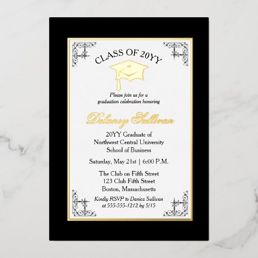 Elegant Formal College Graduation Party Gold Foil Invitation | Zazzle