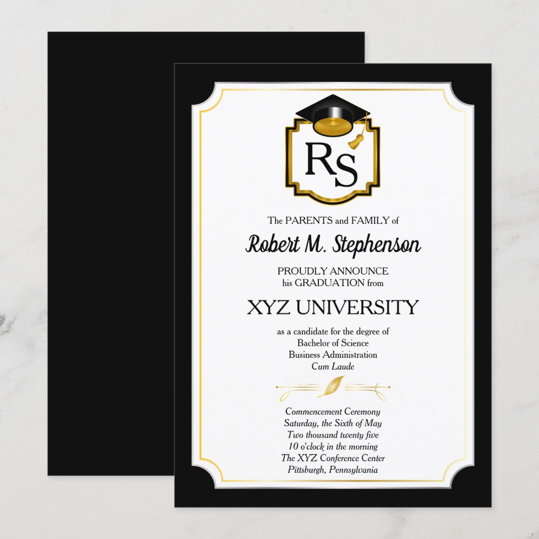 Elegant Formal College | University Graduation Invitation | Zazzle