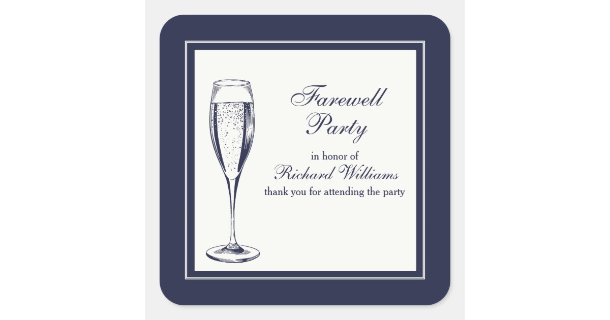 Elegant Formal Dark Bleu White Farewell Party Square Sticker | Zazzle