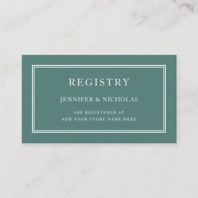 Elegant Formal Emerald Green Wedding Registry Enclosure Card | Zazzle