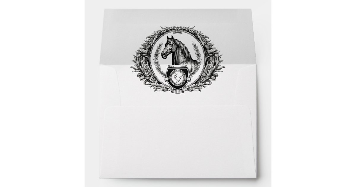 Elegant Formal Equestrian Monogram Crest Wedding Envelope | Zazzle