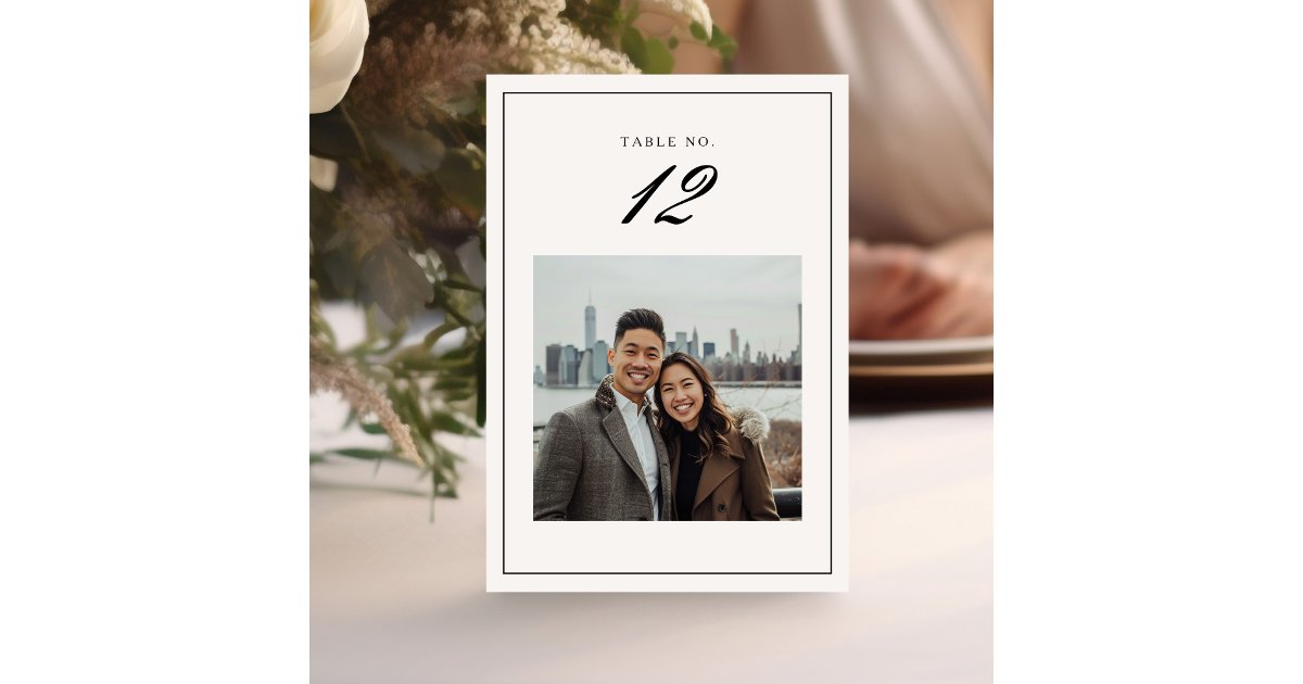 Elegant Formal Frame Calligraphy Wedding Photo Table Number | Zazzle